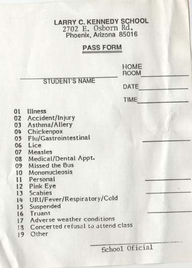 School Late Pass